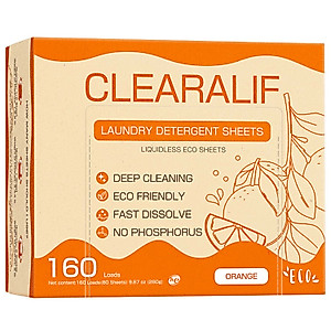 CLEARALIF Laundry Detergent Sheets Up to 160 Loads, Orange - Great For Travel, Apartments, Dorms,CLEARALIF Laundry Detergent Strips Eco Friendly & Hypoallergenic