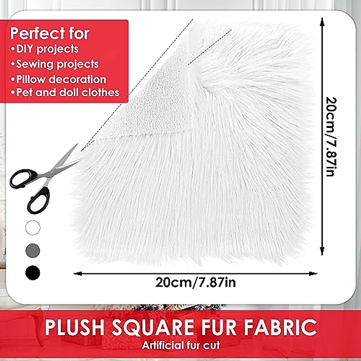 WLLHYF Faux Fur Squares Fabric, 8 Inches Area Rugs Shaggy Fur Fabric Cuts Fluffy Fur Square Patches Plush Rug Chair Cover Seat Cushion Pad for DIY Crafts Christmas Gnomes Decors (white-20x20cm)