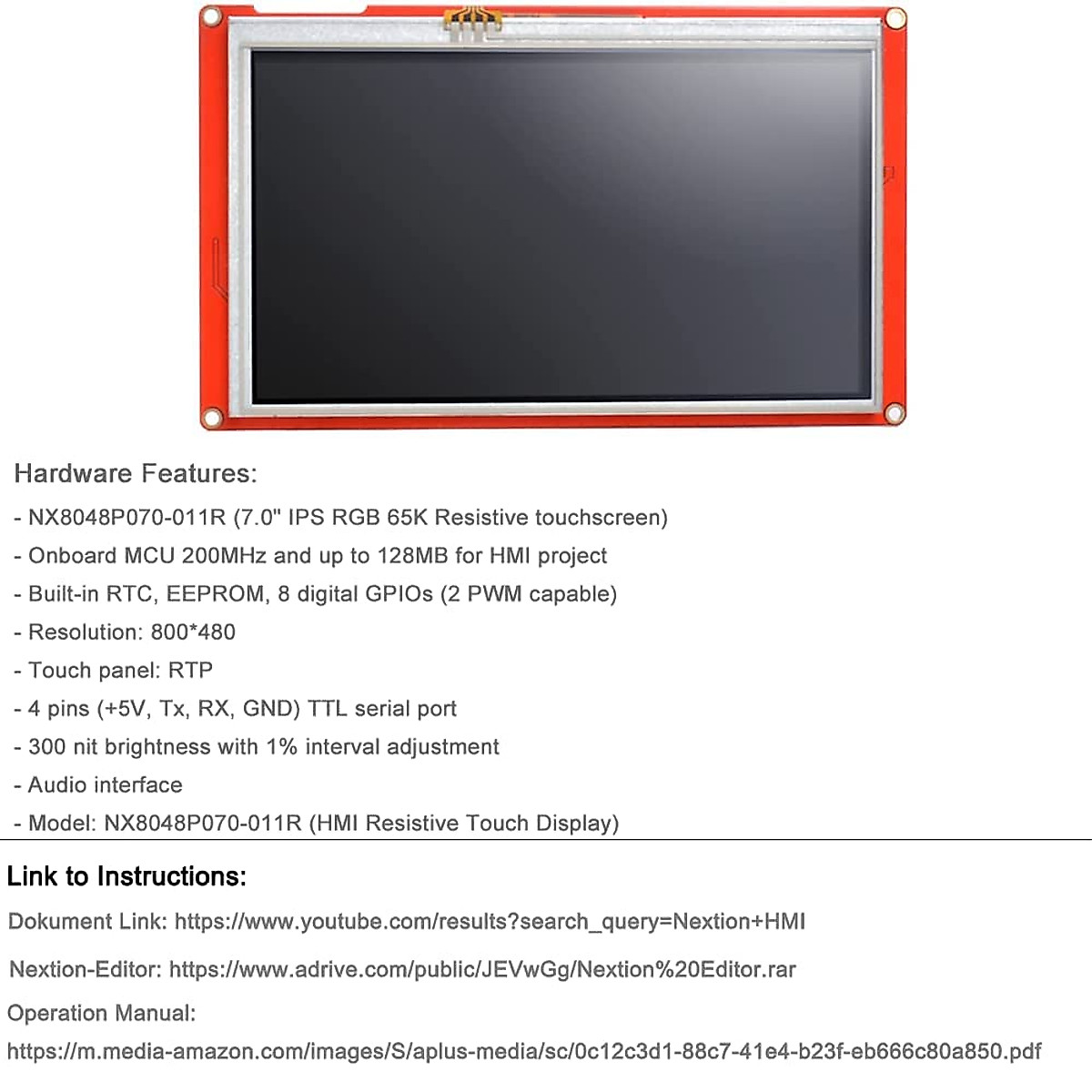 Ferwooh 7.0" NX8048P070 Nextion Intelligent HMI USART UART Serial TFT LCD Display Module Resistive Touch Screen Pannel Resistive LCD Touchscreen (NX8048P070-011R)