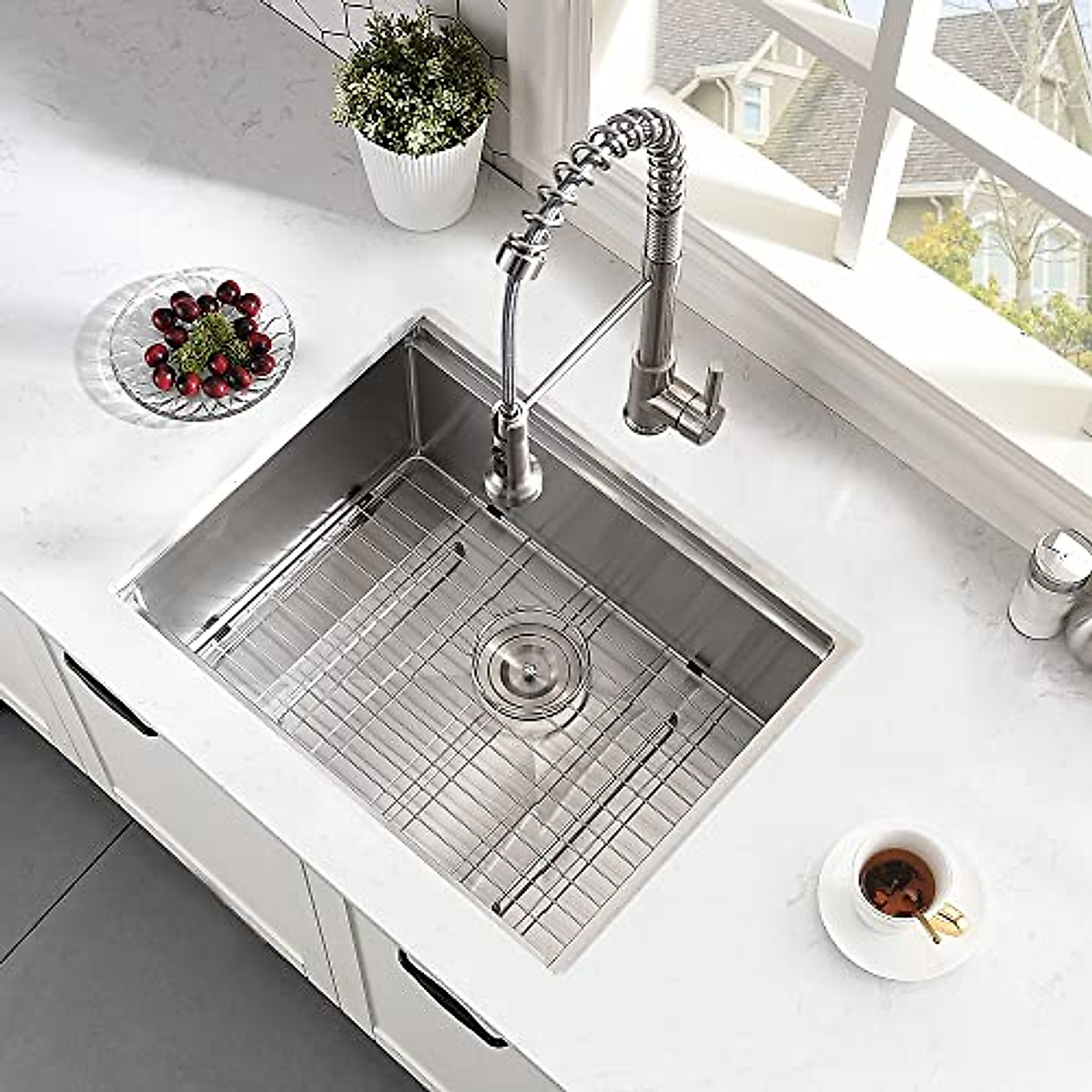 24 Inch Undermount Kitchen Sink, BoomHoze 24 x 19 Inch Stainless Steel Undermount Workstation Sink 16 Gauge Single Bowl Kitchen Sink Deep Bar Prep Sink with Accessories