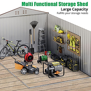 GarveeLife 8x15 Ft Outdoor Storage Shed, Large Garden Metal Shed with Sloped Roof & Lockable Door, Backyard Garden Patio Lawn Outdoor Shed for Organising Tools and Equipment in Yard, Garden, Brown