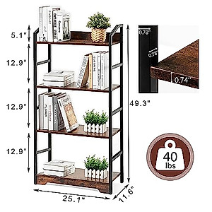 Vagusicc Industrial Display Standing Bookshelf, 4-Tier Tall Bookcase Wood Book Shelf, Modern Book Shelf Storage Organizer Steel Frame, Multipurpose Bookshelf for Living Room/Bedroom/Kitchen/Bathroom