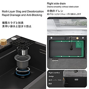 Black Utility Waterfall Sink Outdoor Stainless Steel Kitchen Sink Garage Sink Laundry Sink with Cabinet Camping Sink Single Bowl Kitchen Sinks with Raindance Waterfall Faucet and Accessories ( Color :