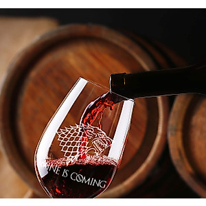 Game of Thrones Merchandise - Wine is Coming Stemless Wine Glass - 21 oz Large Permanently Etched, Dishwasher Safe Glass - Ready for Gifting! Christmas Gift for Game of Thrones fan
