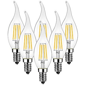 ANWIO Flame Tip LED Filament Bulb Candelabra E12 Base, Dimmable 4.5W (60W Equivalent) B11 Chandelier Candle Light Bulb, 2700K Warm White 6-Pack