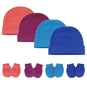 8PCS Newborn Baby Hats and Mittens Set Gloves Beanies No Scratch Mittens Warm Swaddling Elastic Infants Hats 0-6 Months