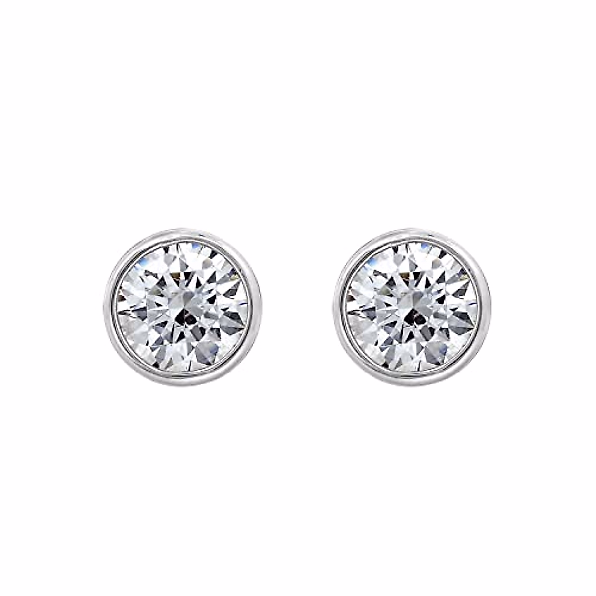 Amazon Essentials Platinum Plated Sterling Silver Bezel Stud Earrings set with Infinite Elements Cubic Zirconia (2 cttw) (previously Amazon Collection)