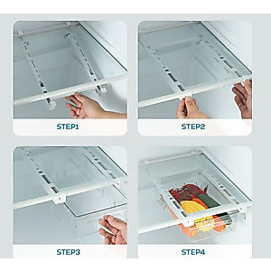 cutesun Fridge Organizer bins，Refrigerator Organizer Bins,Anti-Fall Kitchen Drawer organizer with Handle, Freely Pullable Refrigerator Storage Box