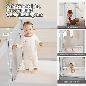 Doradotey Baby Playpen, Shape Adjustable Large & Small Playard for Toddlers, Foldable Playpen Baby Fence Indoors Play Center Yards, Breathable Mesh Anti-Fall Play Pens(71x79 Grey)
