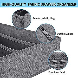GOGOODA Bra Socks Drawer Organizers, 3 Pack Foldable Bra Drawer Organizer with Large Compartments -Washable PBT Fabric, Cabinet Organizer Box for Bras, Socks,Ties(4 +4+24Cell,Gray)