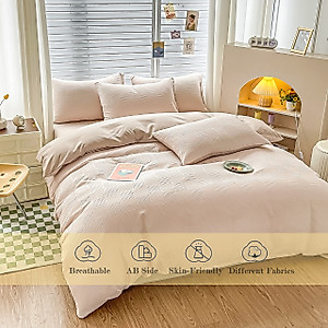 Beyeutao Brown Waffle Duvet Cover Ultra Soft Washable Queen Duvet Cover Comforter Textured 3 Piece Bedding Set with Duvet Cover Pillowcases Zipper Closure.