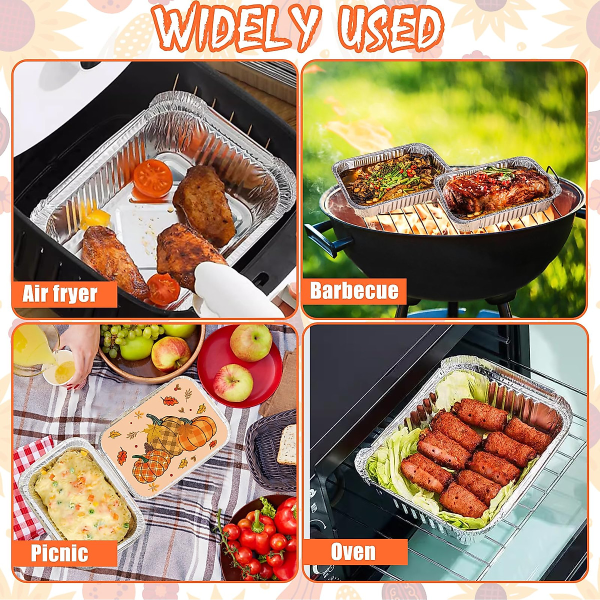 CIEOVO 36 Pack Thanksgiving Aluminum Food Containers with Lids, Watercolor Thanksgiving Leftover Containers Disposable Turkey Aluminum Containers for Fall Thanksgiving Party Supplies