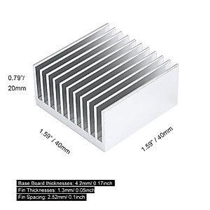 Awxlumv 4PCS Heat Sink Kit 40x40x20mm/ 1.57"x1.57"x0.79", Anodized Aluminium Heatsink Heat Sync Cooler 40mm for Cooling CPU VRM GPU Led Thermoelectric Peltier Cooler 3D Printers Stepper Motor