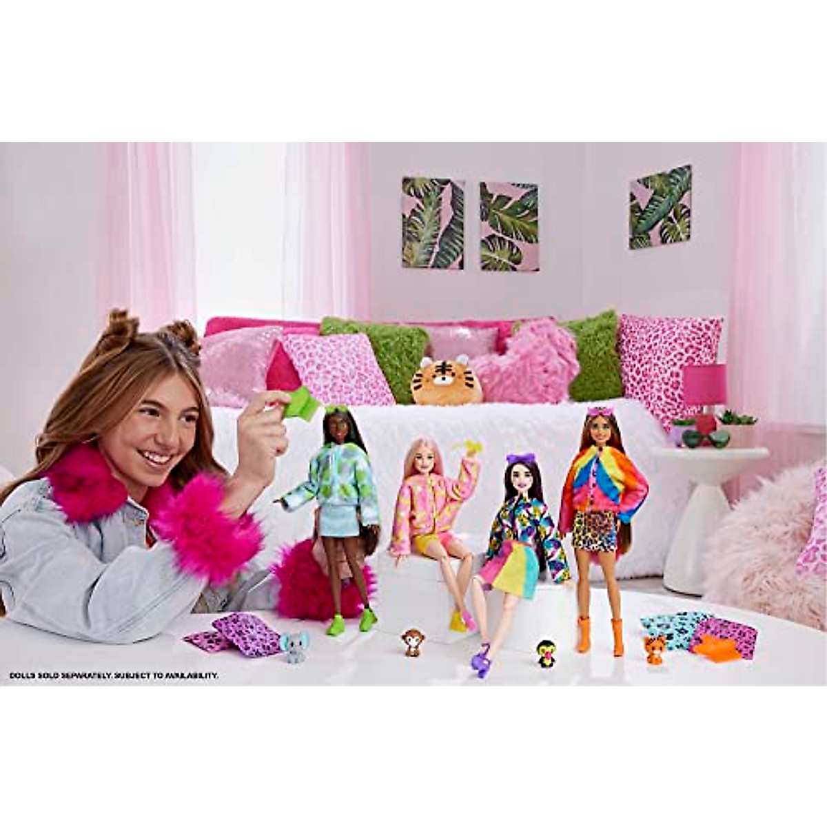 Barbie Cutie Reveal Fashion Doll, Jungle Series Monkey Plush Costume, 10 Surprises Including Mini Pet & Color Change