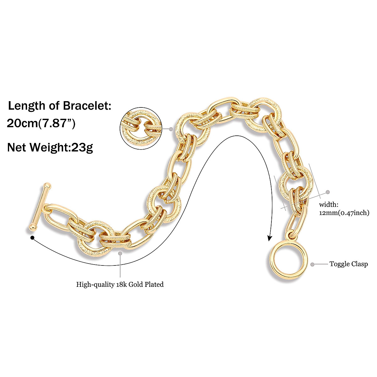 SOFYBJA 18k Gold Plated Chunky Wide Cuban Curb Oval Rolo Link Chain Bracelets for Women Rope Bracelets Handmade Jewelry for Women