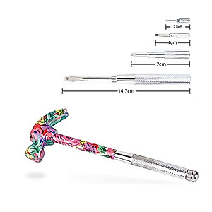 YOUMI 6 in 1 Multifunctional Floral Hammer & Screwdriver Tool Set Claw Hammer with Slotted/Flat Head Phillips Screwdriver Nail Puller Best Christmas Thanksgiving Halloween Gift for Her(Pink)