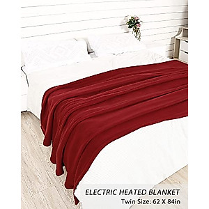 Heated Blanket 62 x 84 Inches Double Sided Soft Fleece Electric Blanket Twin Size Machine Washable Fast Heating with 4 Heating Levels & 10 Hours Auto Off, Home Office Use, Red