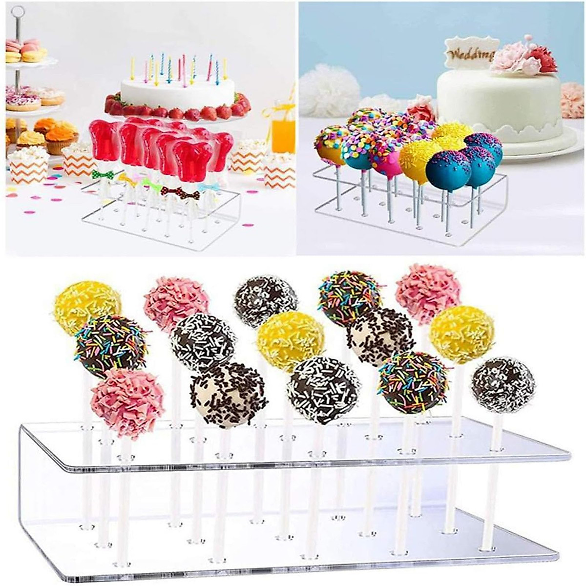 Yanuazio 2 Packs Cake Pop Stand, 15 Holes Lollipop Display Stand, Acrylic Clear Cake Pop Display Holder, Cakepopsical Stand for Weddings, Baby Showers, Birthday, Party (2PCS)