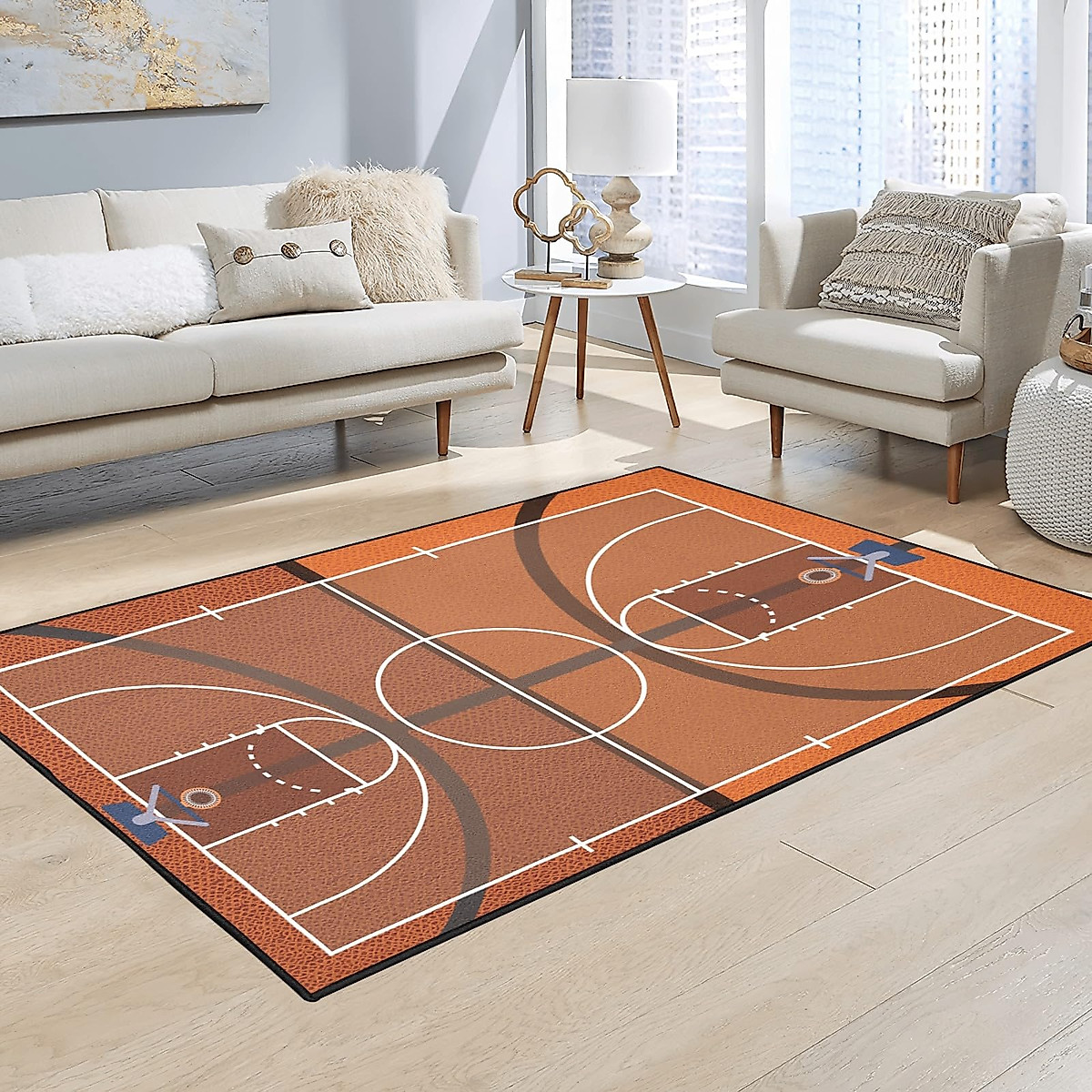 MISEV Basketball Court Area Rug Basketball Field Patterned Carpet Basketball Sports Rugs Non-Slip Floor Mat for Living Room Bedroom Playroom Decor Gift for Basketball Lovers 36X24 inch