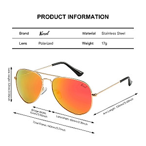 Versol Aviator Sunglasses for Men Women Mirrored Lens UV400 Protection Lightweight Polarized Aviators Sunglasses Orange Mirror Lens