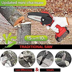 Mini Chainsaw Cordless 4-Inch Electric Power Chain Saws One-Hand Handheld Portable Chainsaws for Tree Branch Wood Cutting
