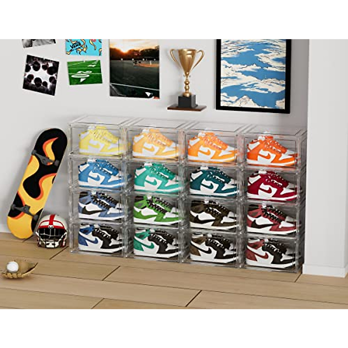 HOMIDEC Shoe Storage, 6 Pack Shoe Organizer, Shoe Boxes Clear Plastic Stackable, Closet Organizers and Storage for Display Sneakers, Heels, Purse, Collectibles, Makeup