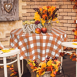 SuQKXCo Fall Round Tablecloth Orange White Autumn Buffalo Plaids Table Cloth 60 inch Thanksgiving Table Cloths Cover Mat Spill Proof Table Covers for Kitchen Party Dinner Tabletop Decoration