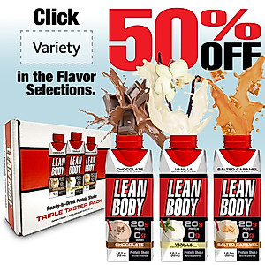 Lean Body Ready-to-Drink Salted Caramel Protein Shake, 40g Protein, Whey Blend, 0 Sugar, Gluten Free, 22 Vitamins & Minerals, 17 Fl Oz (Pack of 12)