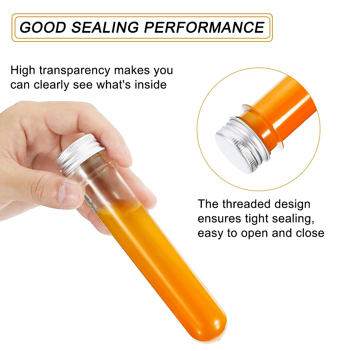 PATIKIL 200Pcs 45ml Plastic Test Tube with Screw Caps, 140x25mm Tubes Aluminum Lid, for Scientific Experiments Party Decoration Candy Bead Storage Bath Salt