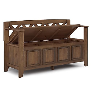 SIMPLIHOME Amherst SOLID WOOD 48 inch Wide Entryway Storage Bench with Safety Hinge, Multifunctional Transitional in Rustic Natural Aged Brown