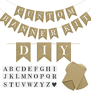 DIY Brown Banner Set, Personalized Banner Party Decorations Supplies Custom Signs, Handwriting Banners Include 26 Letters Stencil