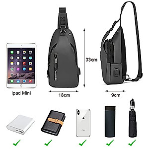 Aucuu Sling Bag, Chest Bag with USB Charging Port, Men Women Lightweight Crossbody for Hiking, Cycling, Traveling (Grey)