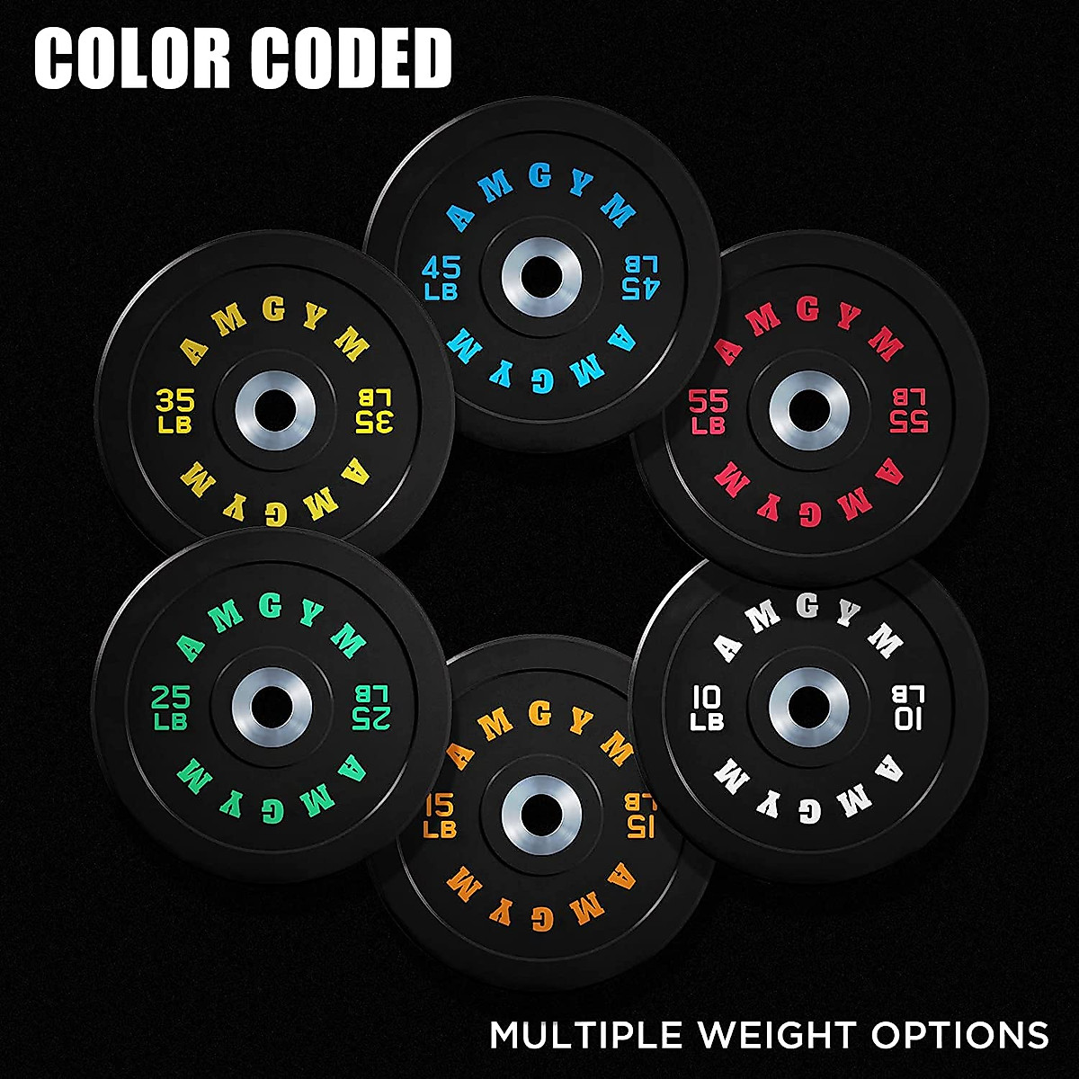 AMGYM Bumper Plates, 2-inch Bumper Plate, Color Coded Olympic Gym Weights with Steel Hub, Set with High Density Rubber (100 LB 2x15+2x35LB)