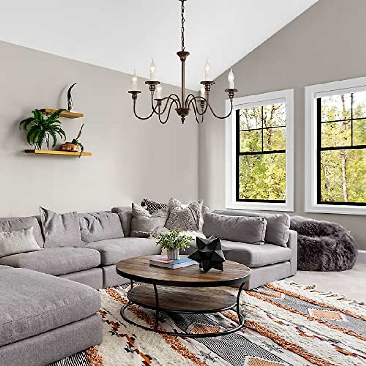 LNC 25.6" Farmhouse Chandelier, 6-Light Fixture for Dining & Living Room, Foyer, Entryway and Bedroom (Oil Rubbed Brown)