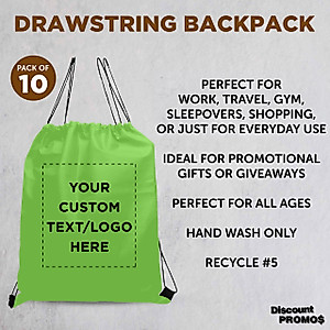 Personalized Drawstring Durable Backpack Non-Woven - 100 Pack - Customizable Text -Sports Back Pack Perfect For Training and Gym - Strong 80 GSM Polypropylene Material - 24 inches Rope String - Lime Green