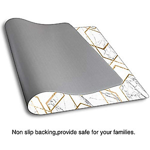 Anti Fatigue Kitchen Rugs and Mats Set,2 Piece Modern Farmhouse Kitchen Rug Runner Non Slip Waterproof Comfort Soft Cushioned Standing Kitchen Floor Mats (17"x 47"+17"x 27", Gold White Marble)