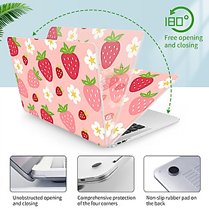 Seorsok Compatible with MacBook Air 13 Inch Case2022 2021 2020 2019 2018 Release A1932 A2179 M1 A2337 Touch ID,Cute Plastic Hard Shell Case with Keyboard Cover,Pink Strawberry and Flower