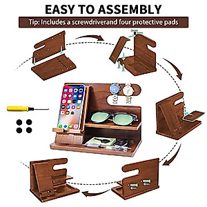 M-Birfimin Gifts for Men,Wood Phone Docking Station Nightstand Organizer Gifts for Boyfriend Husband Dad Brother Son,Gifts for Him,Watch Holder Wallet Station,Personalized Birthday Gift