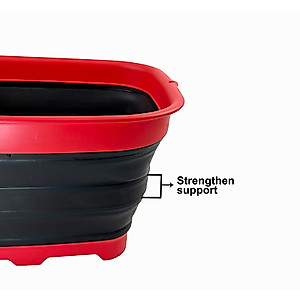 SAMMART 15L (3.9 Gallon) Collapsible Dishpan with Draining Plug - Foldable Washing Basin - Portable Dish Washing Tub - Space Saving Kitchen Storage Tray (Vermeil/Black)