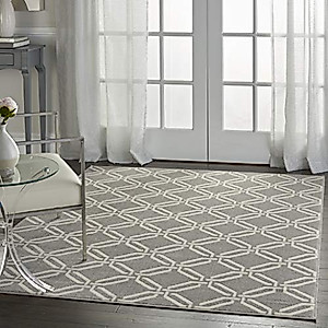 Nourison Jubilant Trellis Grey 5'3" x 7'3" Area -Rug, Easy -Cleaning, Non Shedding, Bed Room, Living Room, Dining Room, Kitchen (5x7)