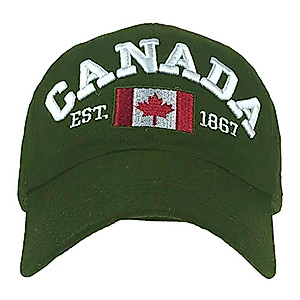 Arctic Fox Pure Cotton Men & Women Canada EST 1867 Embroidered Maple Leaf Flag Cap/Hat | One Size, Adjustable | Adjustable Strap Back | Front Raised Embroidery -Green