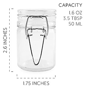 Cornucopia 1.6-Ounce Herb Storage Mini Herb Jars w/Clamp Style Rubber Gasket Seal (12-Pack); 50ml Airtight Odor-Proof Vials w/Hermes Clamp Top Hinge
