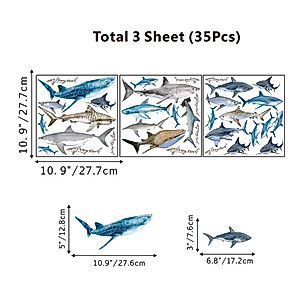 IARTTOP Ocean Animal Shark Wall Decal, Under The Sea Marine Life Theme Sticker for Kids Room Bathroom Nursery Undersea Fishes Wall Art Decor (35Pcs)