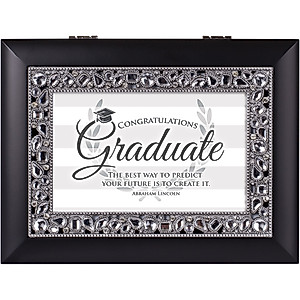 Cottage Garden Congratulations Graduate Matte Black Jewelry Music Box Plays Pomp and Circumstance