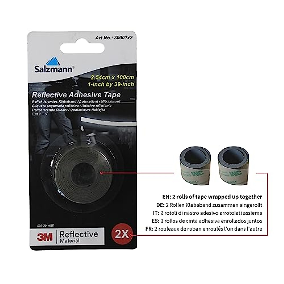 Salzmann Reflective Tape - Universal High Visibility Tape for Backpacks, Helmets, Bikes, Cars, etc. - Made with 3M Scotchlite