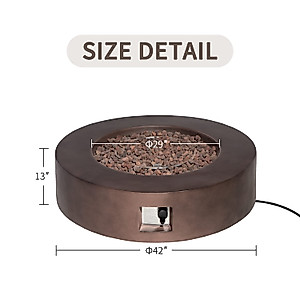 SUNBURY Outdoor 42-Inch Propane Fire Pit, Circular Dark Brown Concrete Patio Fire Table 50,000 BTU w Waterproof Cover, Lava Rocks