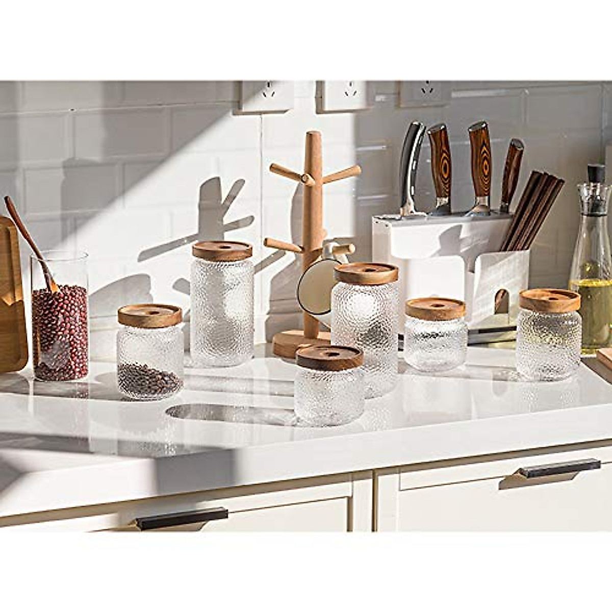 Anti-slip Storage Jar, 3 Pack , with Airtight Wood Lid Glass Kitchen Canisters 12oz, 17oz, 25oz