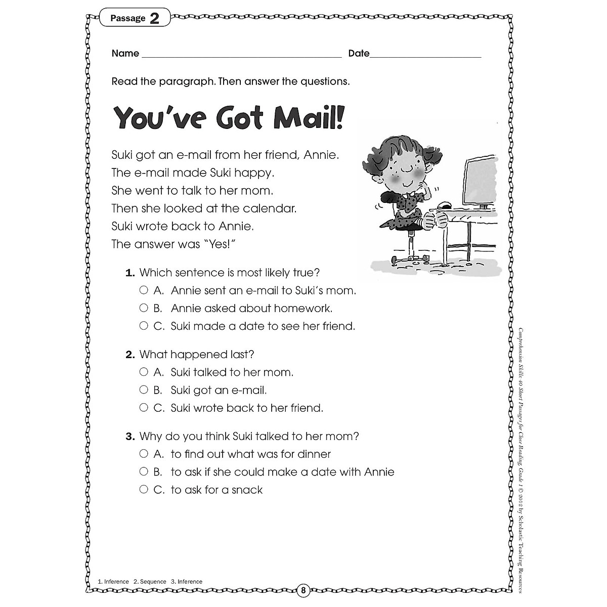 Comprehension Skills: Short Passages for Close Reading: Grade 1