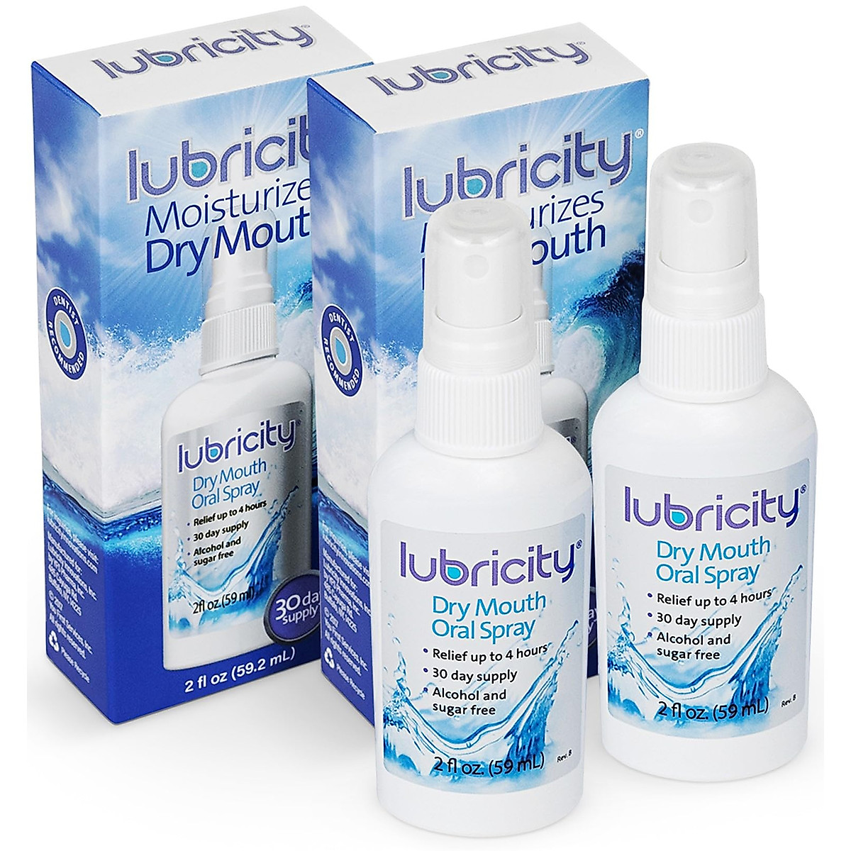 Lubricity Dry Mouth Oral Spray - 2 Piece Dry Mouth Products for Efficient Relief, Travel-Size Dry Mouth Spray, Mouth Moisturizer for Dry Mouth, Dry Mouth Remedies - 2oz Each with Ilios Travel Cup