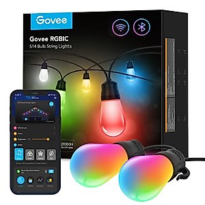 Govee Smart Outdoor String Lights H7020, RGBIC Warm White 48ft LED Bulbs for Outdoor, WiFi Patio Lights Work with Alexa, Google Assistant, APP Control, IP65 Waterproof